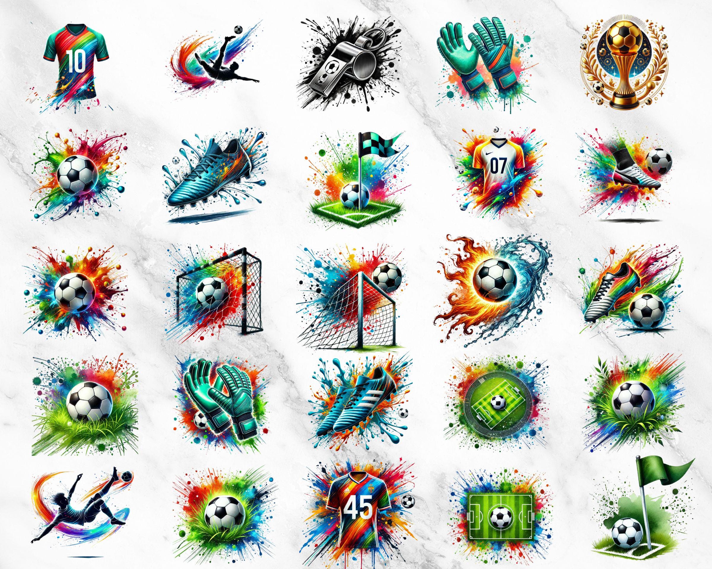 Watercolor Football Clipart, Soccer Clipart, Sports Ball PNG, Fans and ...