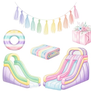 Pool Party Clipart, Cute Watercolor Pastel Summer Clipart for Kids, Ice ...