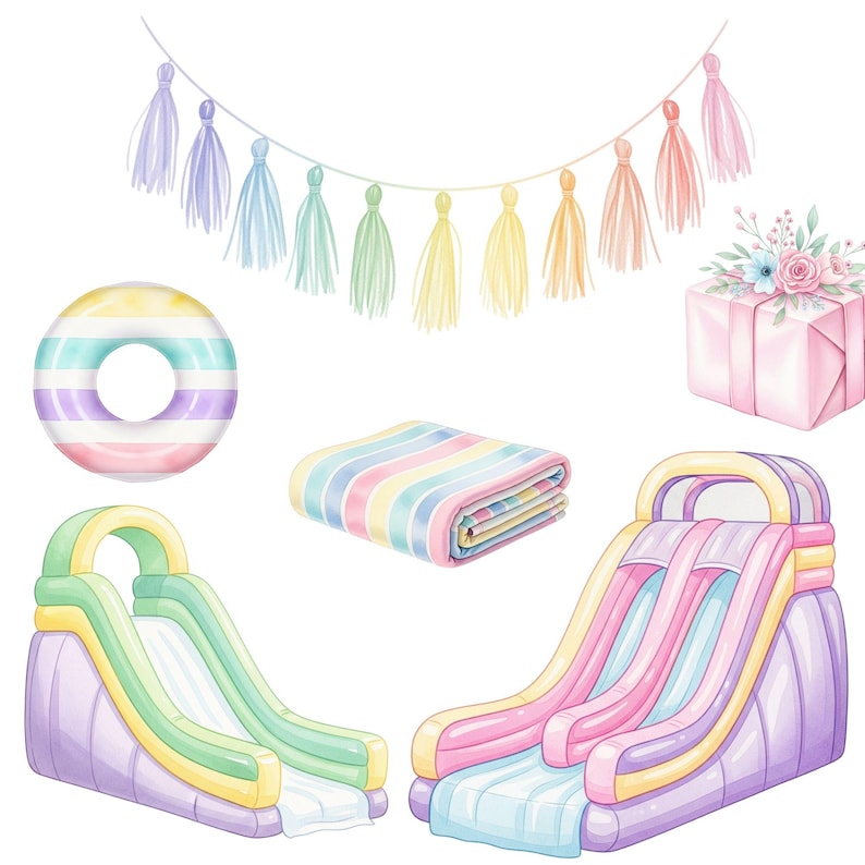 Pool Party Clipart, Cute Watercolor Pastel Summer Clipart for Kids, Ice ...