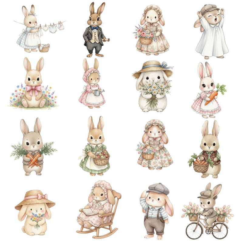 Vintage Bunny Clipart, Easter Bunny Clipart, Watercolor Bunny PNG ...