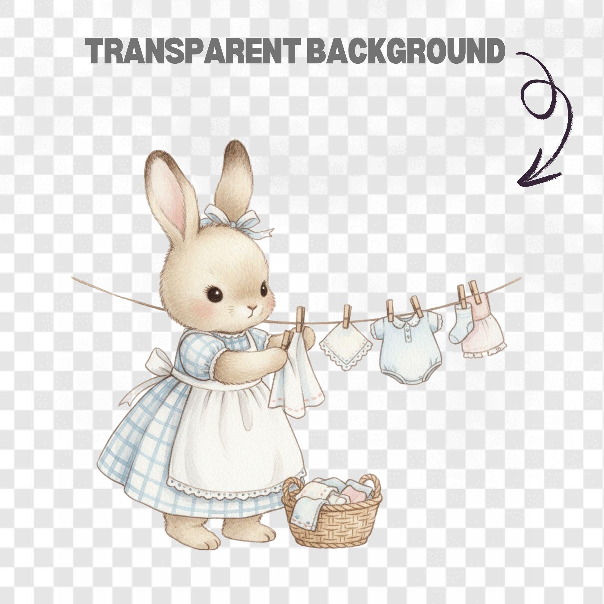 Vintage Bunny Clipart, Easter Bunny Clipart, Watercolor Bunny PNG ...