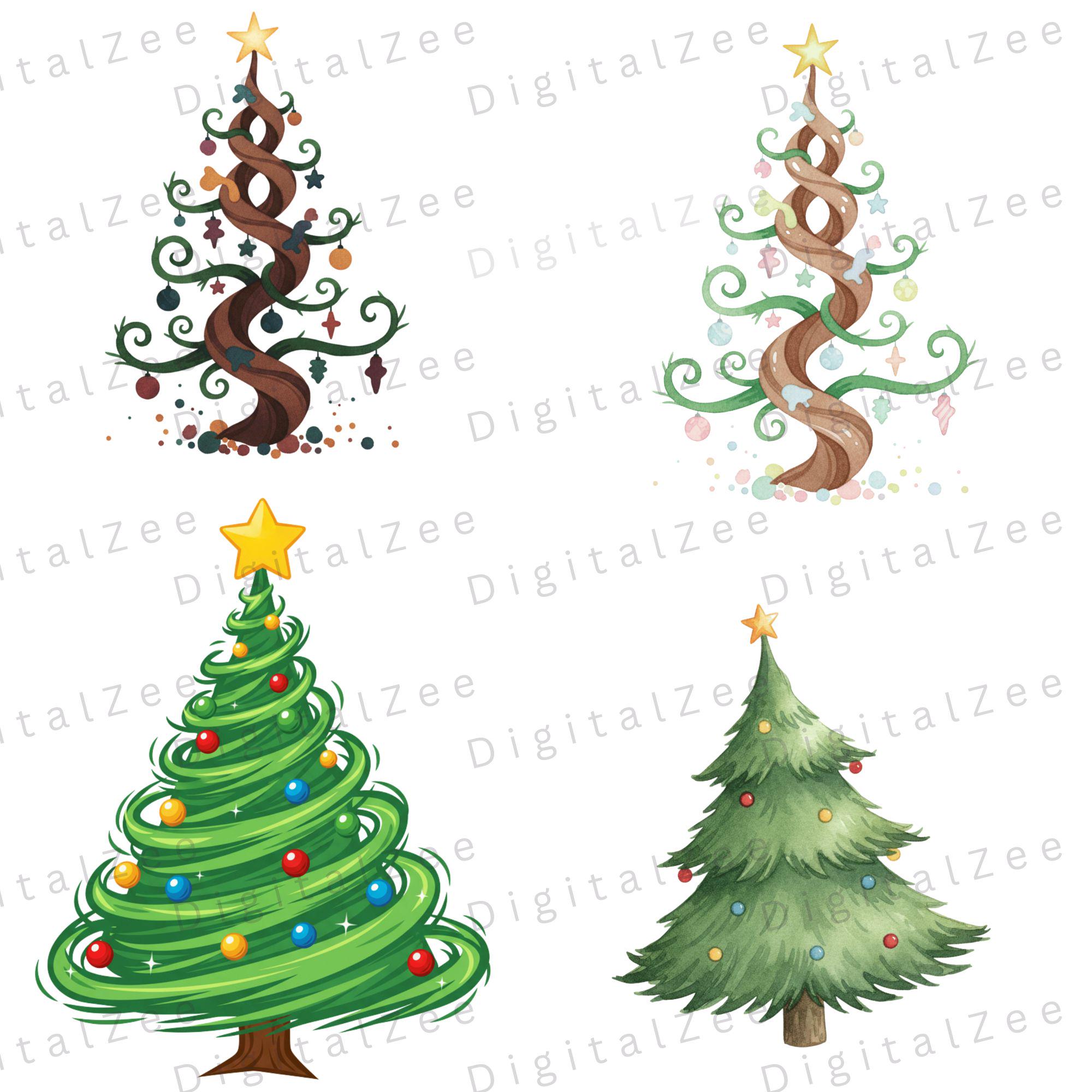 Whimsical Christmas Tree Clipart, Watercolor Tree PNG, Whimsy Holiday ...