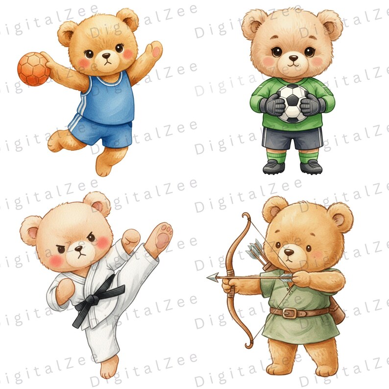 Sporty Teddy Bear Clipart, Playful Teddy Bear PNG, Baby Boy Nursery ...