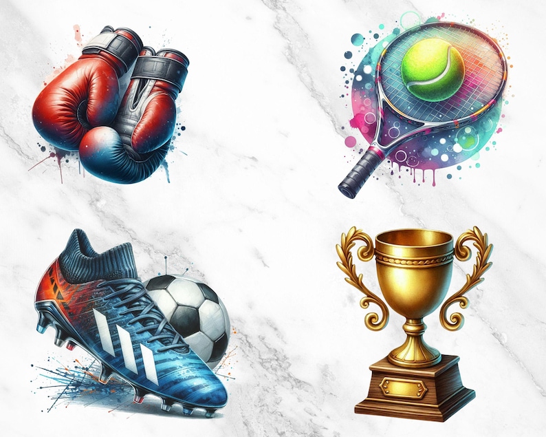 Watercolor Sports Clipart Bundle Soccer Football Cricket Basketball ...