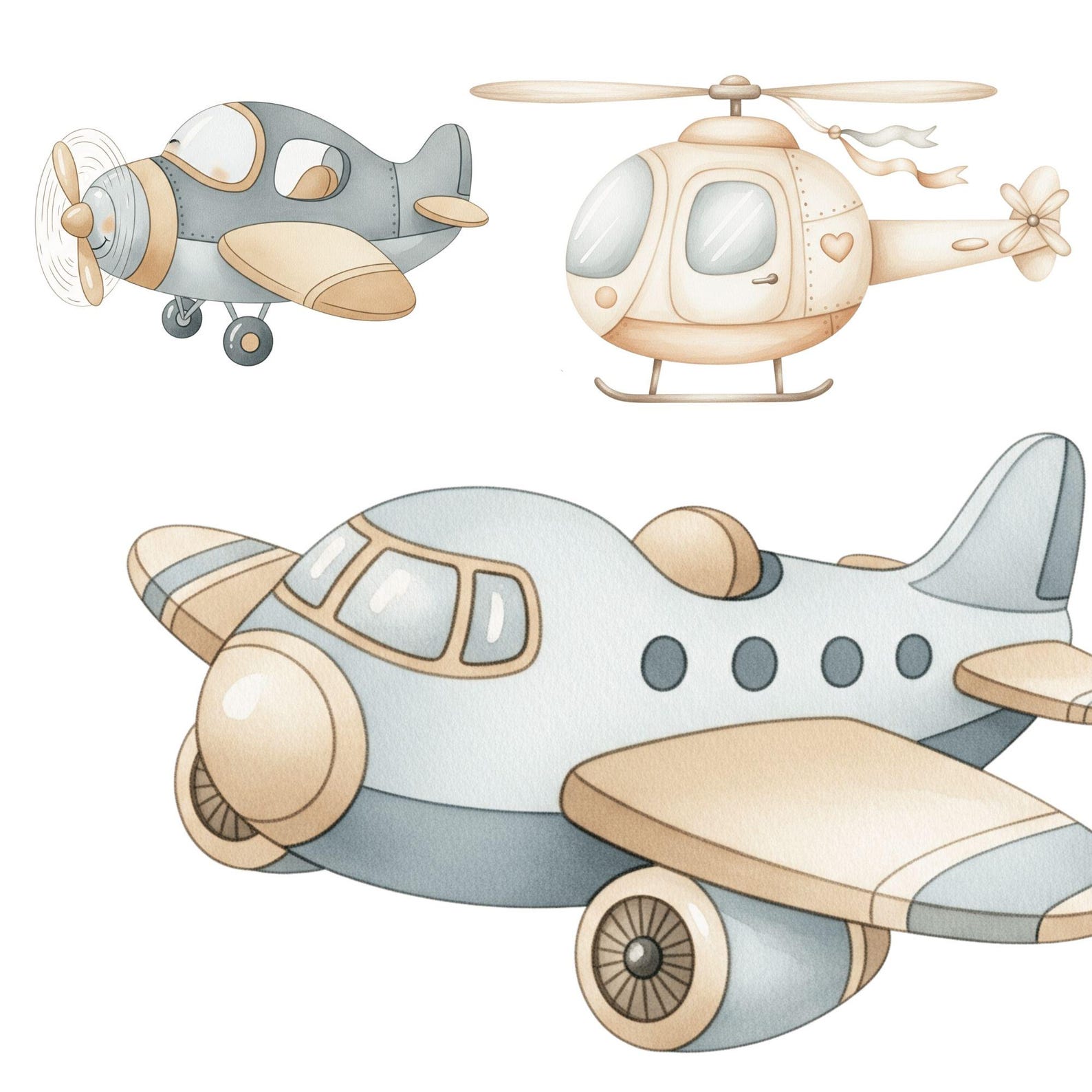 Watercolor Air Transport Clipart, Hot Air Balloon, Cute Airplane PNG ...