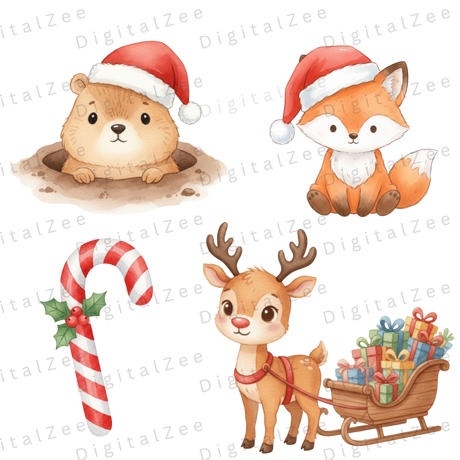 Woodland Christmas Animals Clipart, Cute Winter Woodland PNG ...