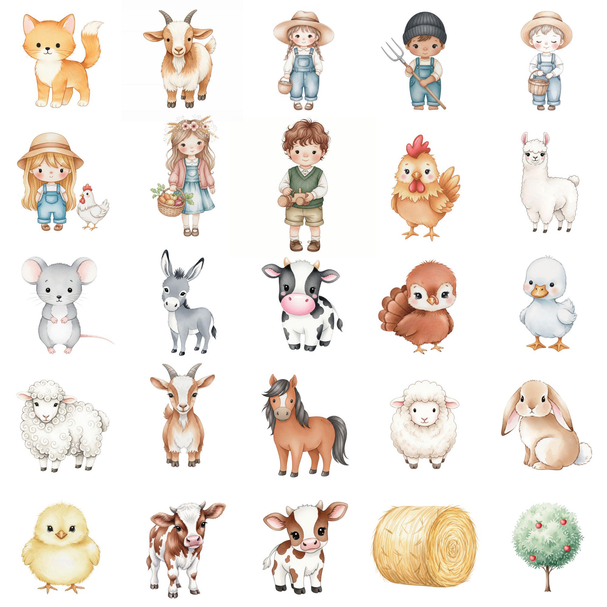 Cute Farm Clipart, Baby Farm Animal Clipart, Watercolor Farm Animals ...