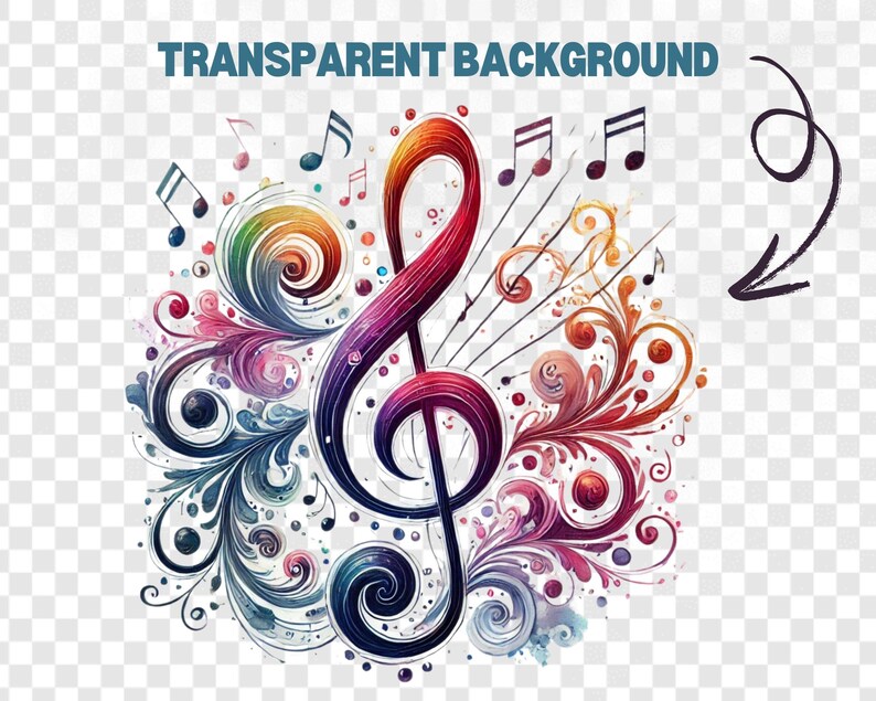 Musical Notes Clipart Watercolor Treble Clef PNG Colored Music Notation ...