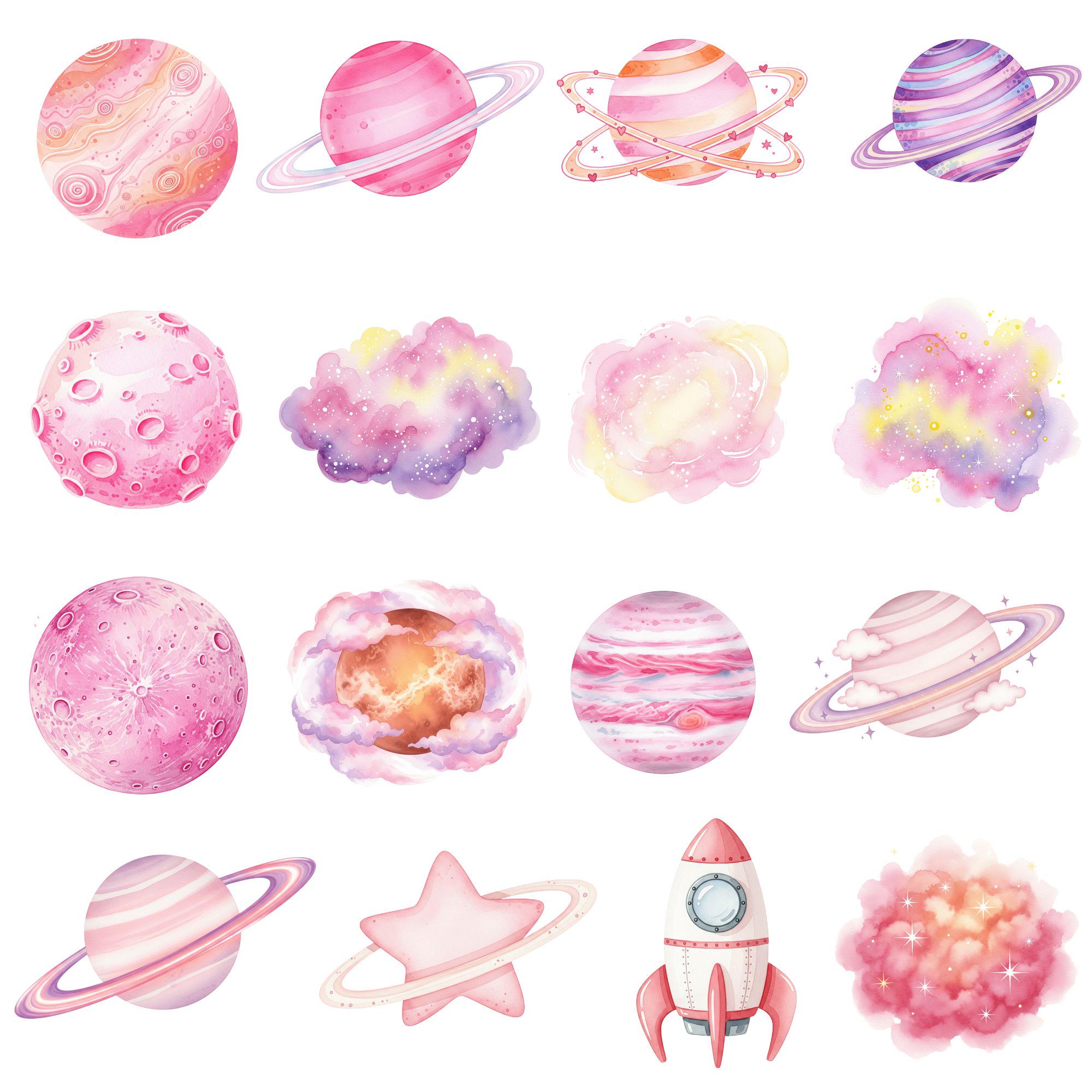 Watercolor Pink Space Clipart, Outer Space Clipart, Girl Astronaut Png ...