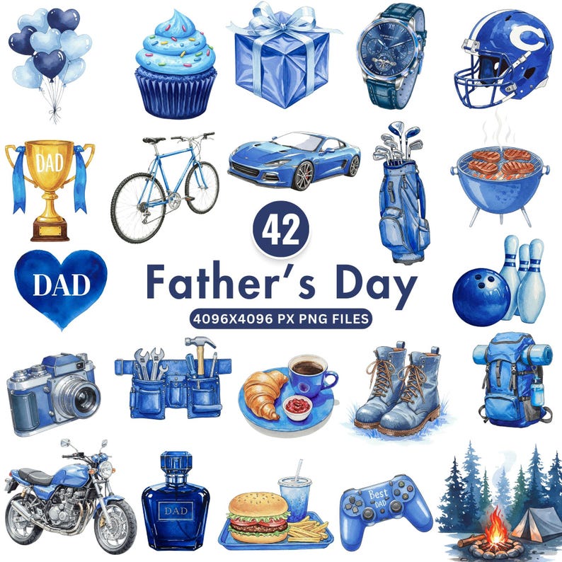 Father’s Day Clipart Blue Watercolor Dad PNG Best Dad Ever Gentleman ...