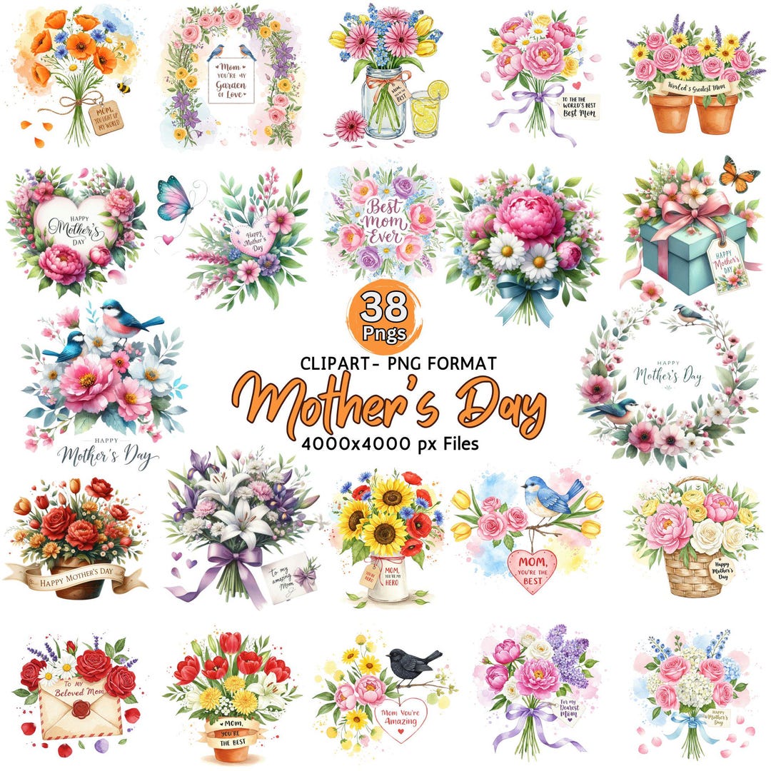 Mother's Day Clipart Bundle Watercolor Floral Best Mom Ever Wreath ...