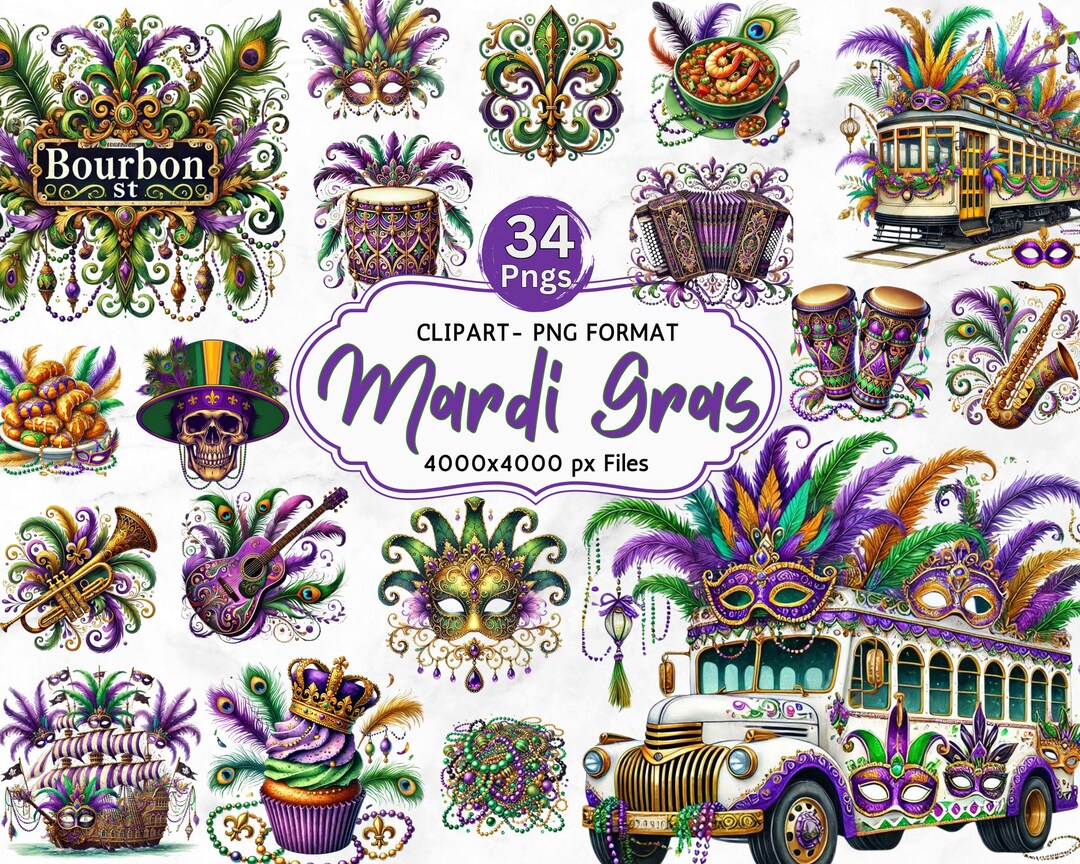 Mardi Gras Clipart Fat Tuesday Beads Necklace Fleur De Lis Masquerade ...