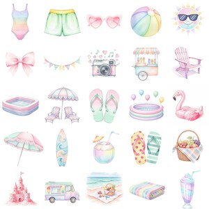 Pool Party Clipart, Cute Watercolor Pastel Summer Clipart for Kids, Ice ...
