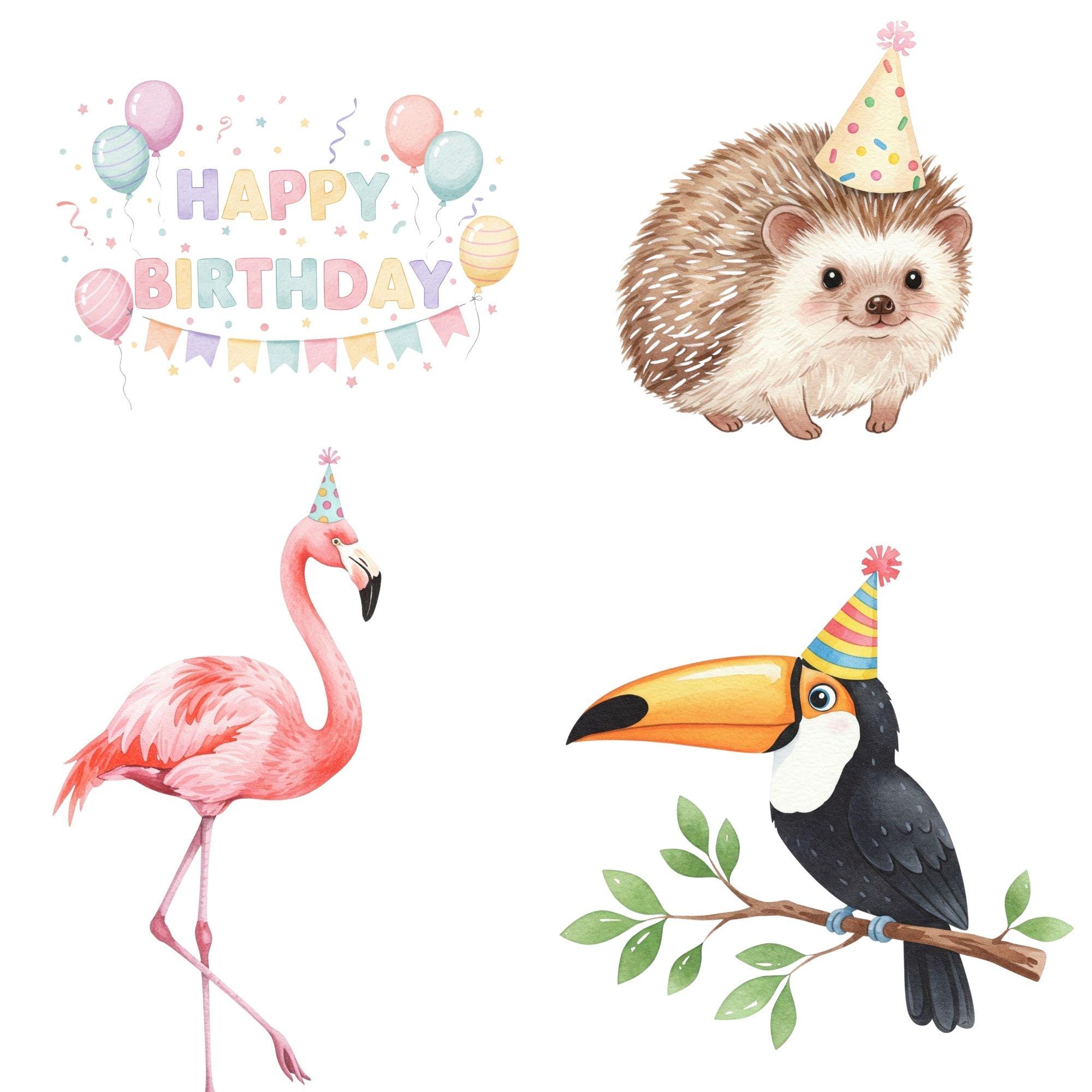Safari Birthday Clipart, Cute Jungle Animals Clipart PNG, Watercolor ...