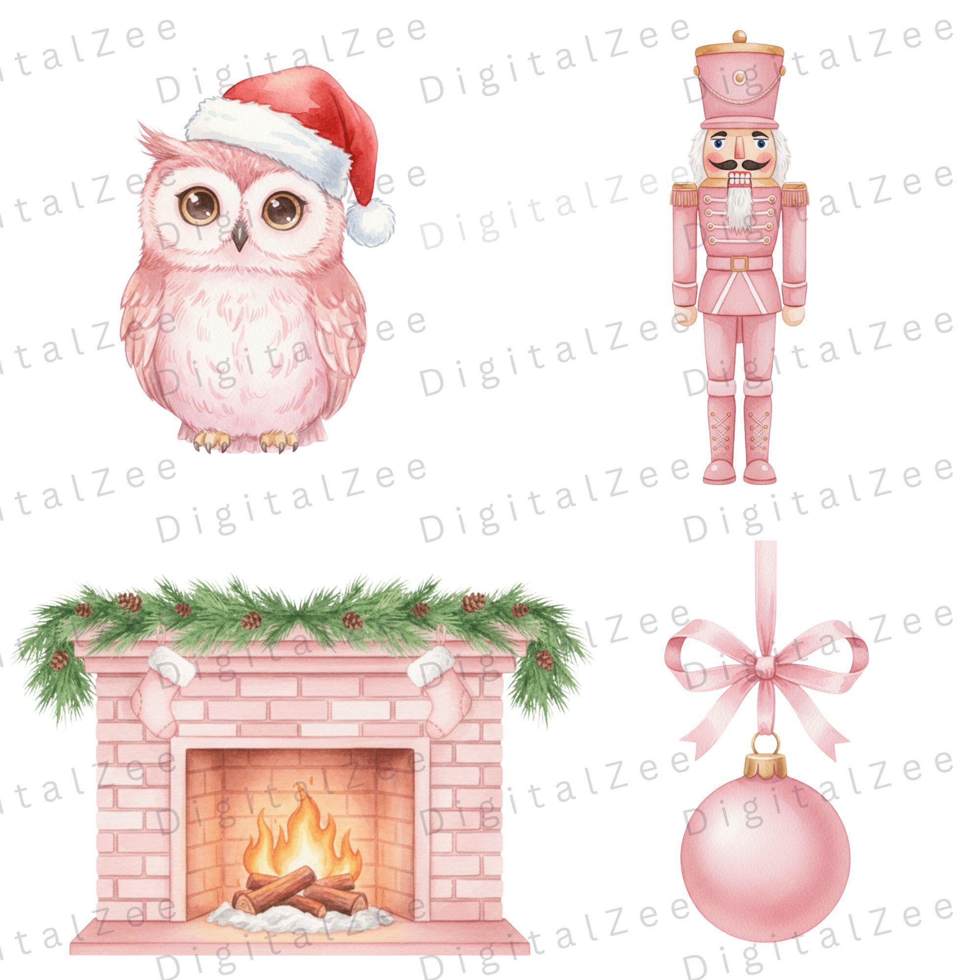 Pink Christmas Clipart, Watercolor Cute Christmas PNG, Santa, Reindeer ...