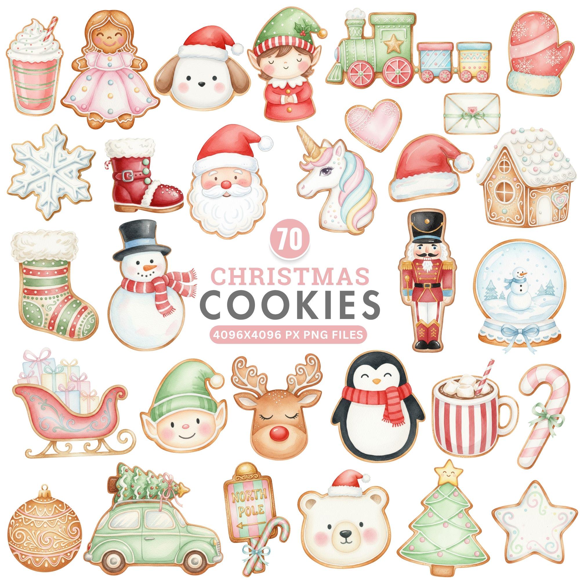 Christmas Cookies Clipart, Watercolor Gingerbread PNG, Pastel Christmas ...