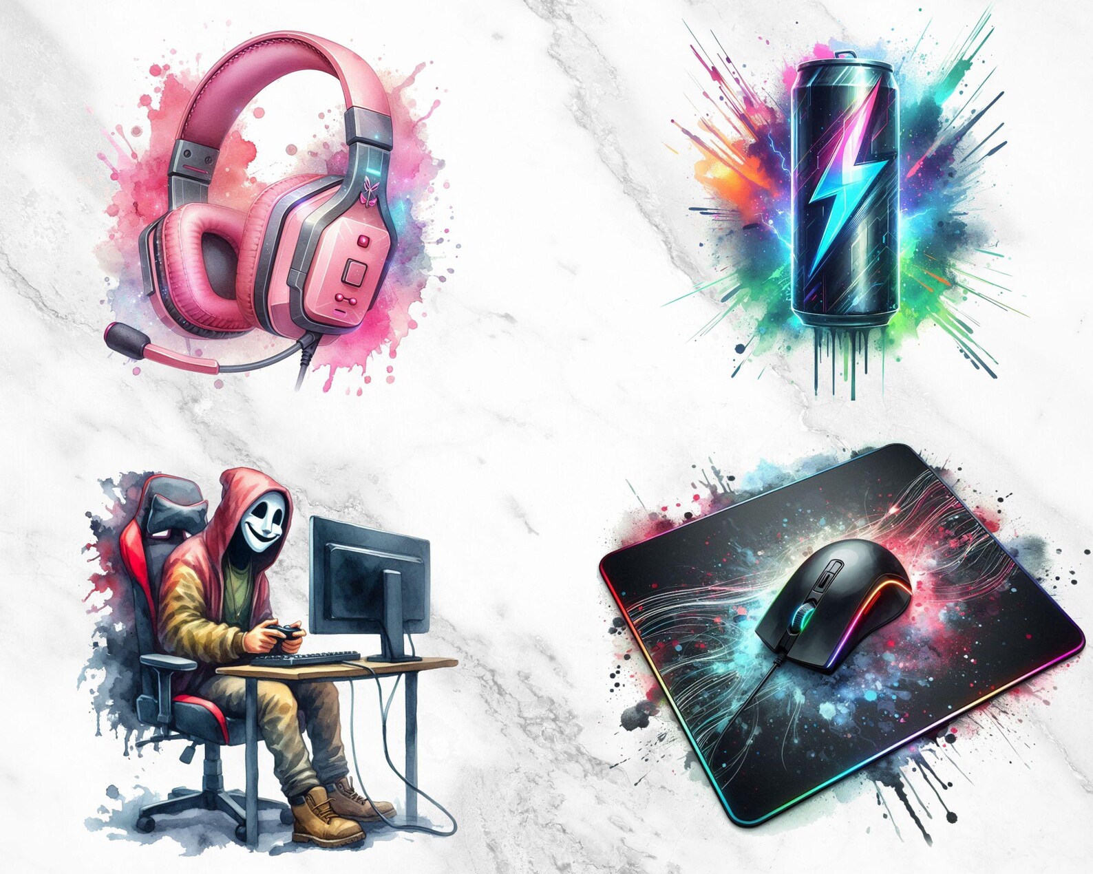 Watercolor Video Game Clipart, Gamer Controller PNG, Gaming Clipart ...