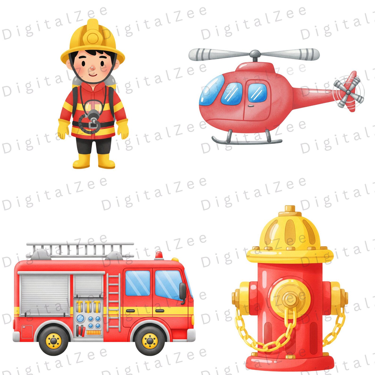 Firefighter Clipart, Cute Fire Truck PNG, Kids Firefighter Clipart ...