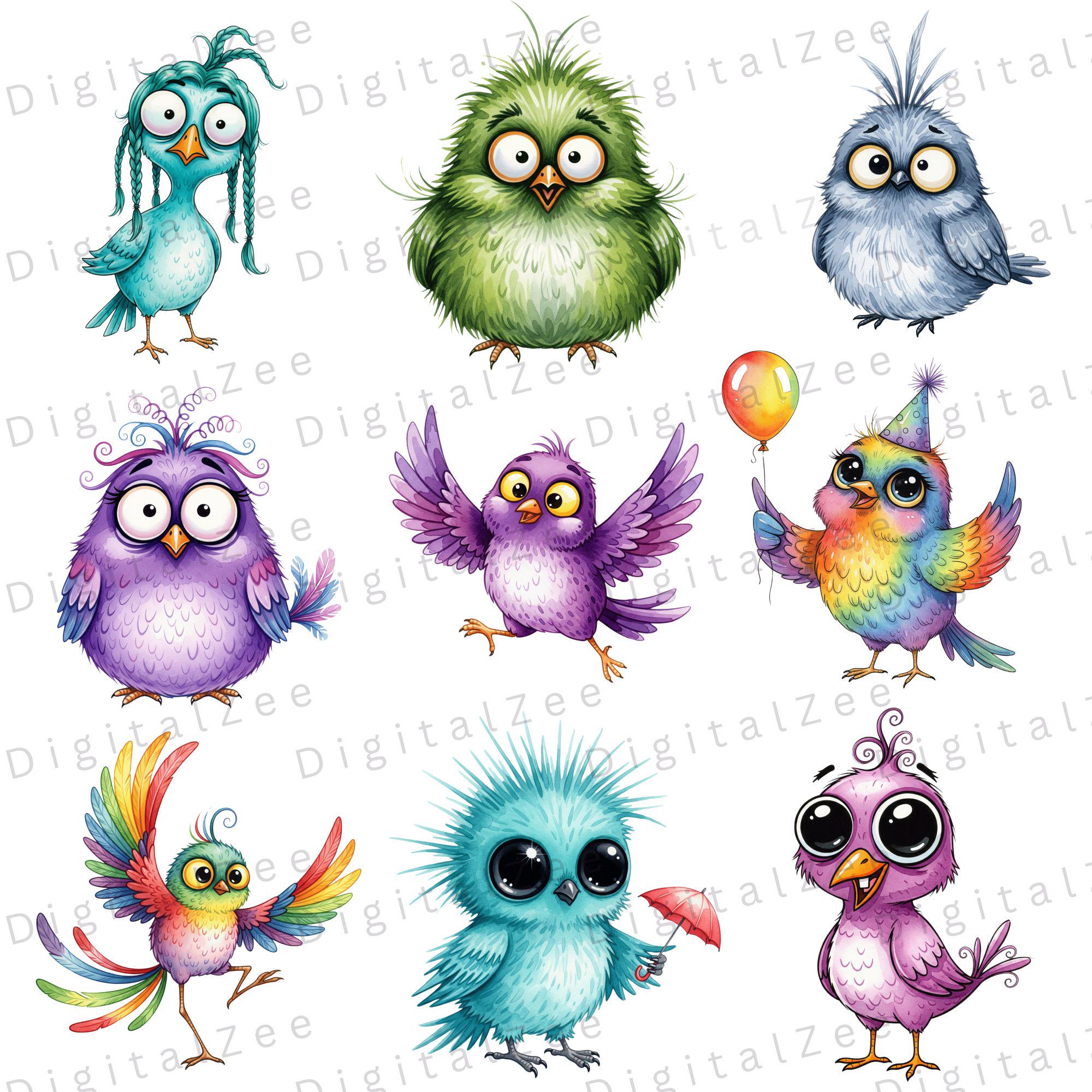 Quirky Birds Clipart, Funny Bird PNG, Whimsical Birds, Cute Bird PNG ...