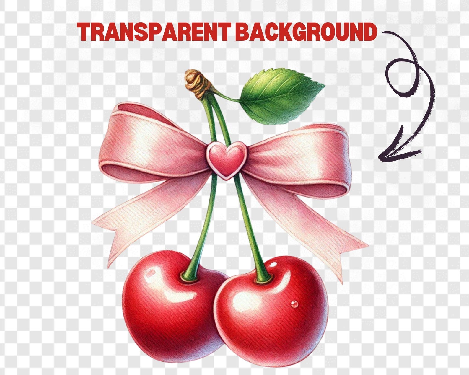 Coquette Cherry Bow Clipart Pink Cherries PNG Watercolor Coquette ...