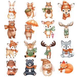 Fall Woodland Clipart, Autumn Animals Clipart, Fox - Bear - Rabbit ...