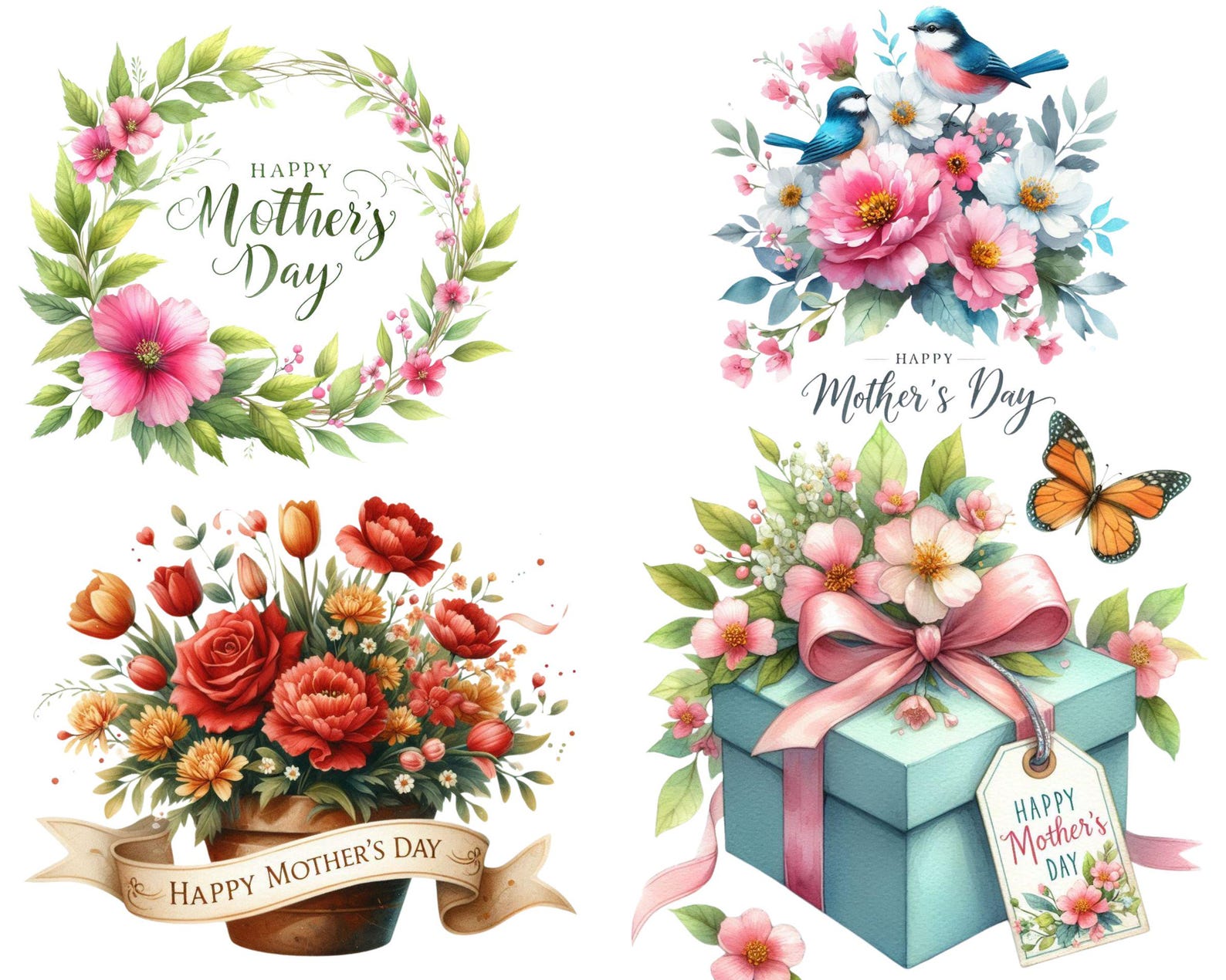 Mother's Day Clipart Bundle Watercolor Floral Best Mom Ever Wreath ...