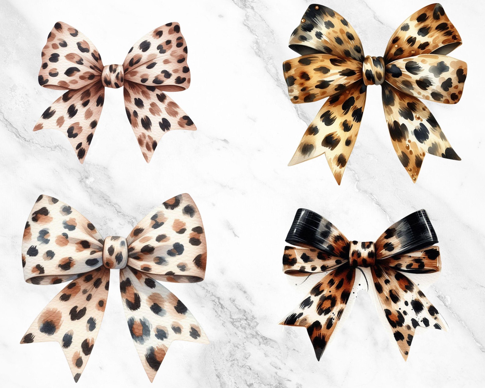Watercolor Leopard Bows Clipart Bundle Cheetah Bow Tie Clipart Coquette ...