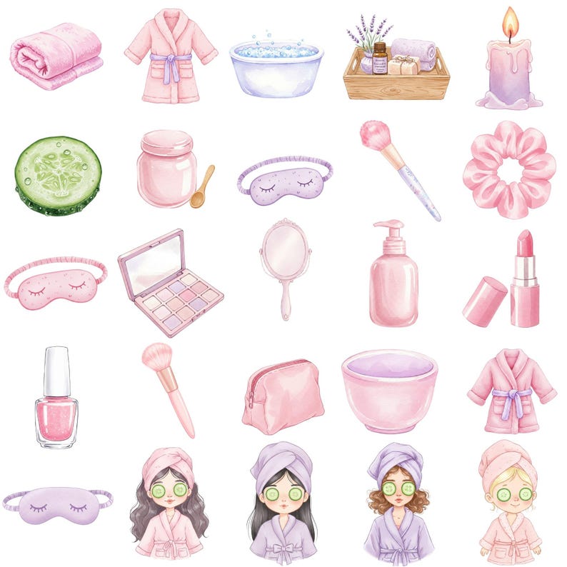 Watercolor Spa Clipart, Cute Spa Girls PNG, Pamper Party Clipart, Self ...
