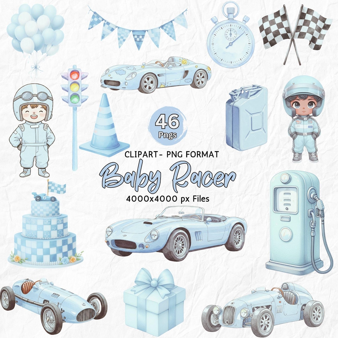 Baby Racer Clipart Race Car Clipart Blue Little Racer Birthday Baby ...