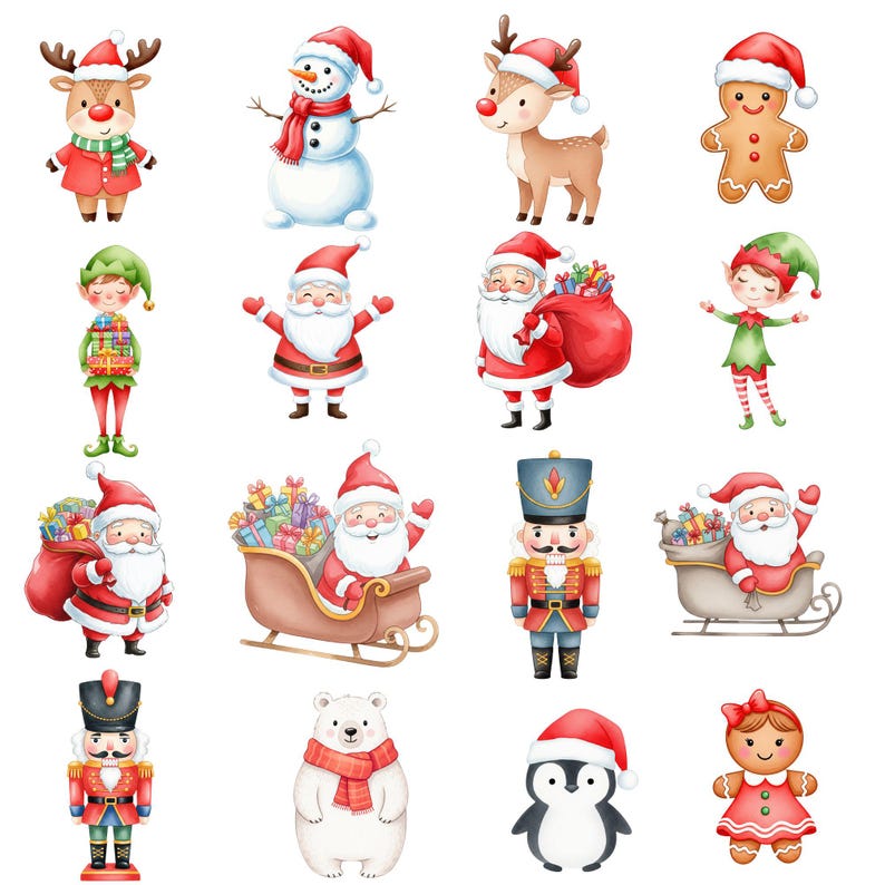 Cute Christmas Clipart, Kawaii Christmas PNG, Watercolor Santa ...
