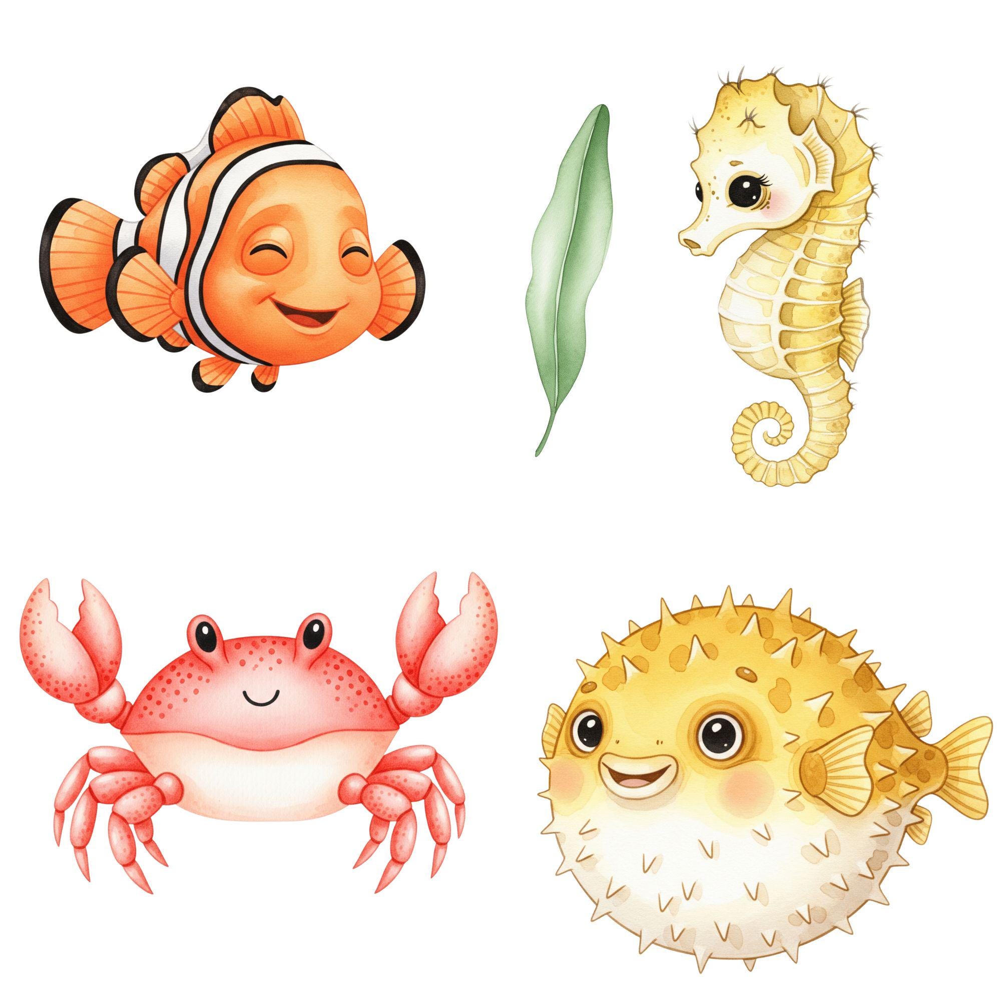 Cute Ocean Clipart, Under the Sea Animals Clipart, Watercolor Sea ...