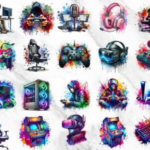 Watercolor Video Game Clipart, Gamer Controller PNG, Gaming Clipart ...