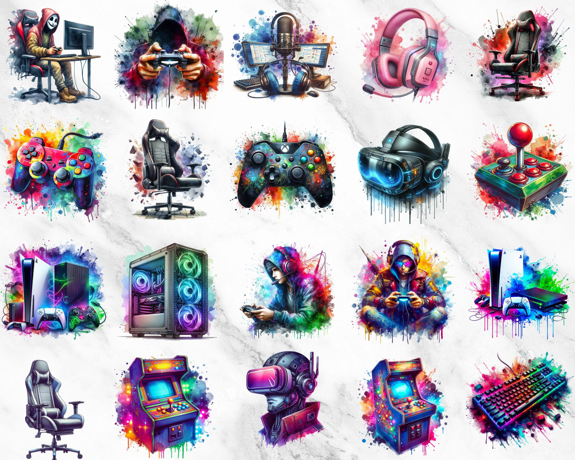 Watercolor Video Game Clipart Bundle Gaming Illustrations Game ...