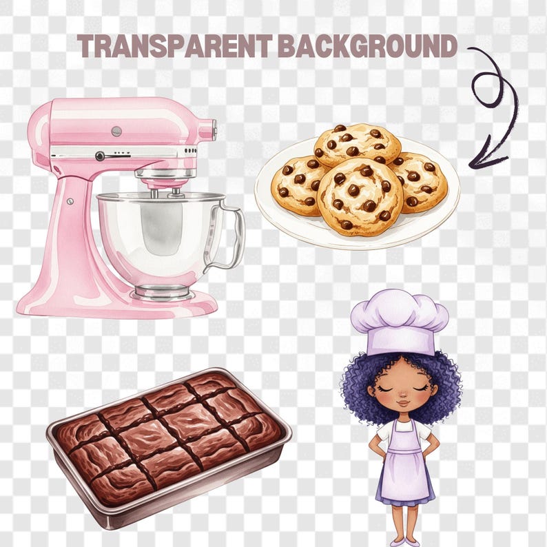 Cute Baking Clipart, Little Bakers Png, Watercolor Kitchen Clipart ...