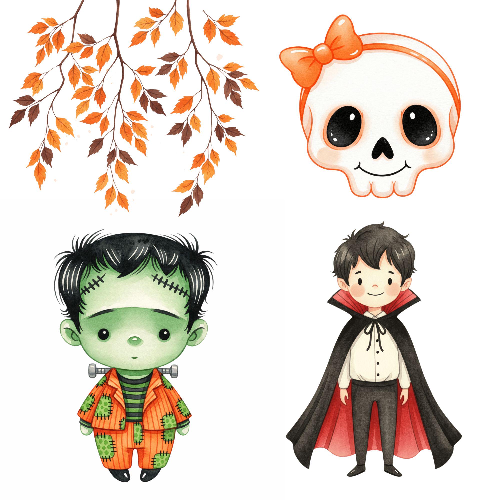 Cute Halloween Clipart, Kids Ghost PNG, Watercolor Pumpkin Art, Little ...