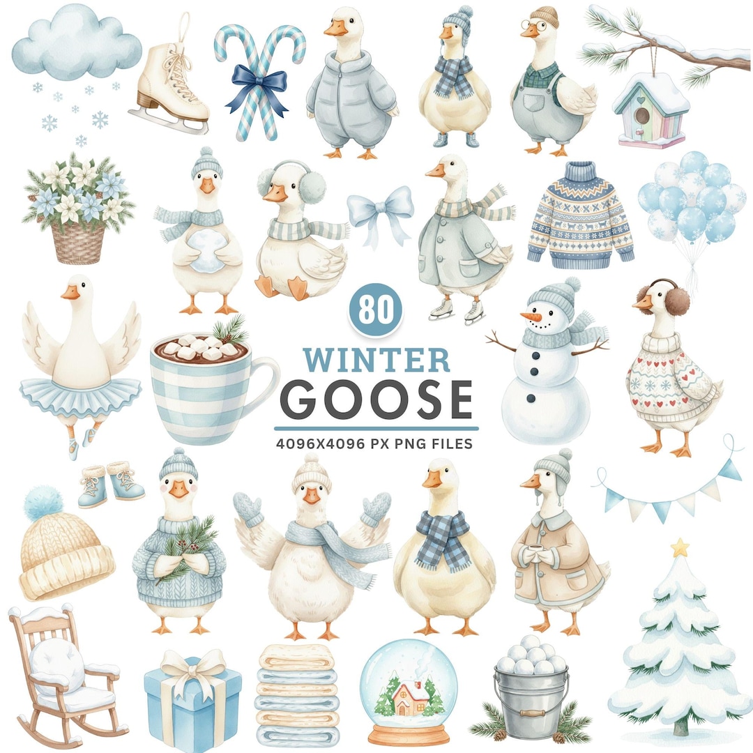 Winter Goose Clipart, Watercolor Christmas Goose PNG, Cute Holiday ...