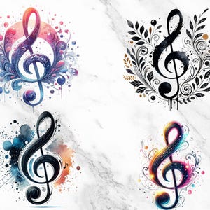 Musical Notes Clipart Watercolor Treble Clef PNG Colored Music Notation ...