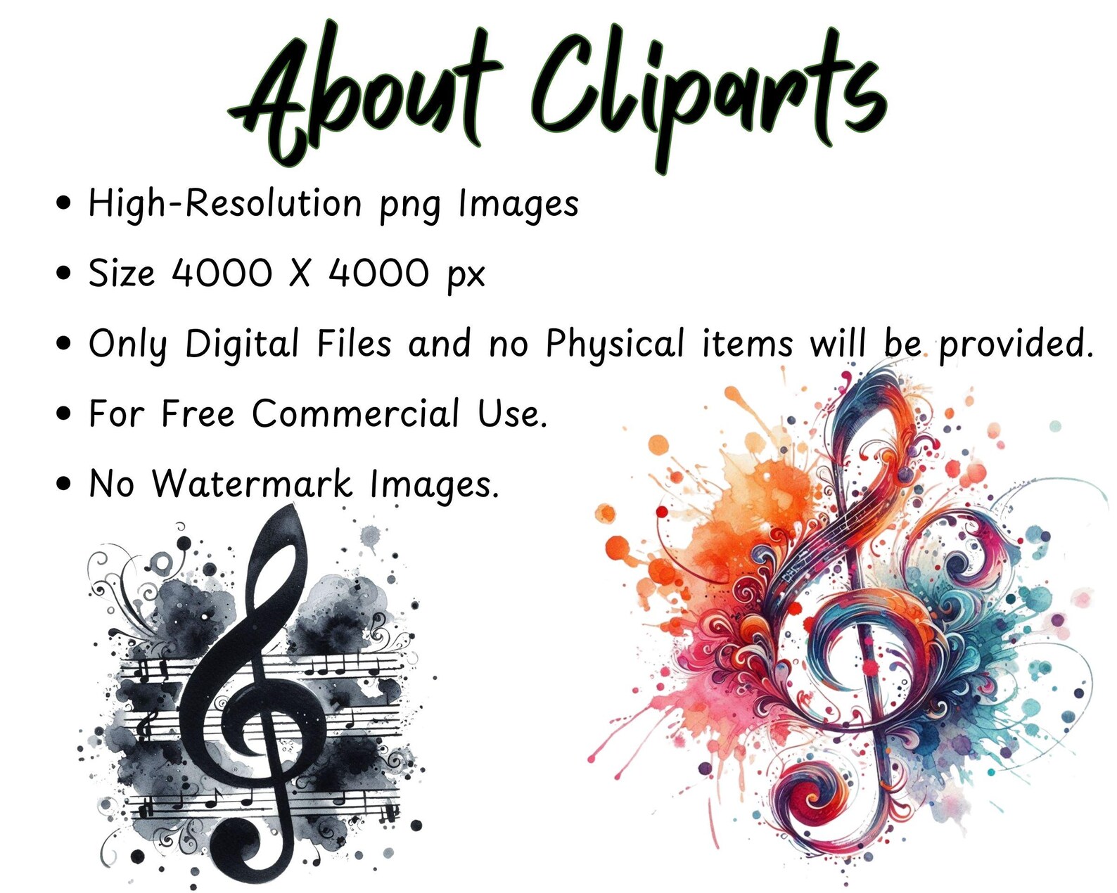 Musical Notes Clipart Watercolor Treble Clef PNG Colored Music Notation ...