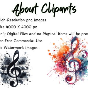 Musical Notes Clipart Watercolor Treble Clef PNG Colored Music Notation ...