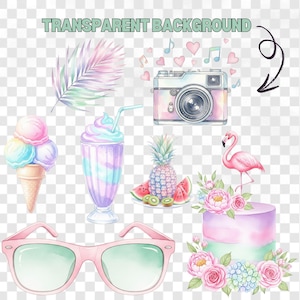 Pool Party Clipart, Cute Watercolor Pastel Summer Clipart for Kids, Ice ...