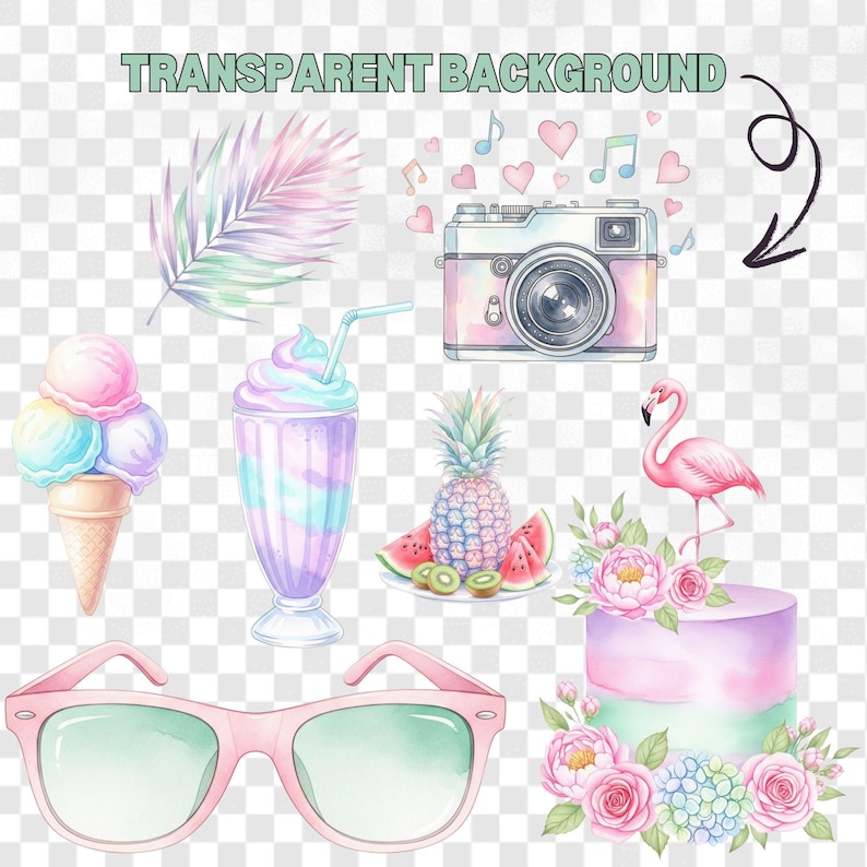 Pool Party Clipart, Cute Watercolor Pastel Summer Clipart for Kids, Ice ...