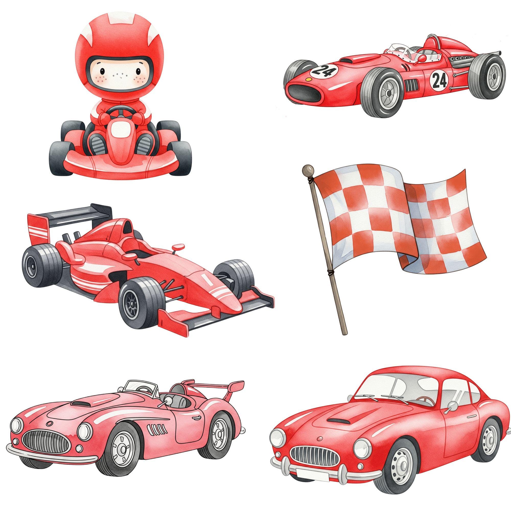 Little Racer Clipart, Red Race Car Clipart, Watercolor Red Race Car PNG ...