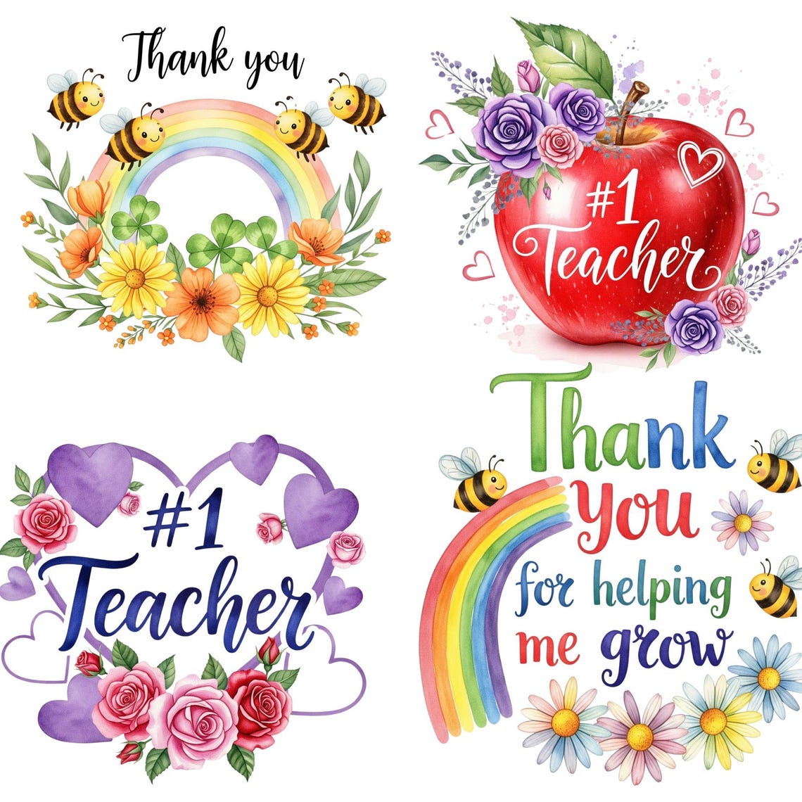 Teacher Appreciation Clipart Bundle, Watercolor Teacher Pngs ...