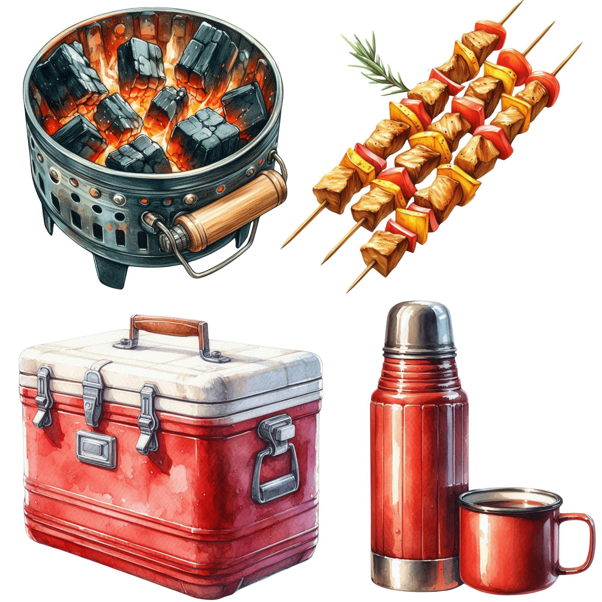 Watercolor BBQ Clipart, Barbecue Party Clipart, Grill Clipart, Summer ...
