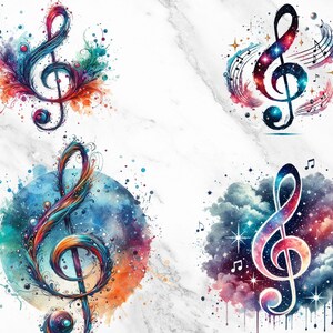 Musical Notes Clipart Watercolor Treble Clef PNG Colored Music Notation ...