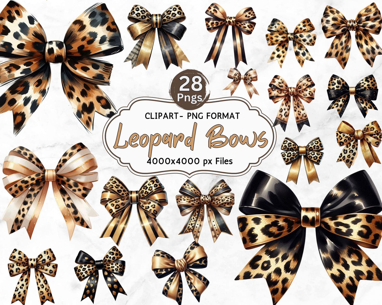 Watercolor Leopard Bows Clipart Bundle Cheetah Bow Tie Clipart Coquette ...