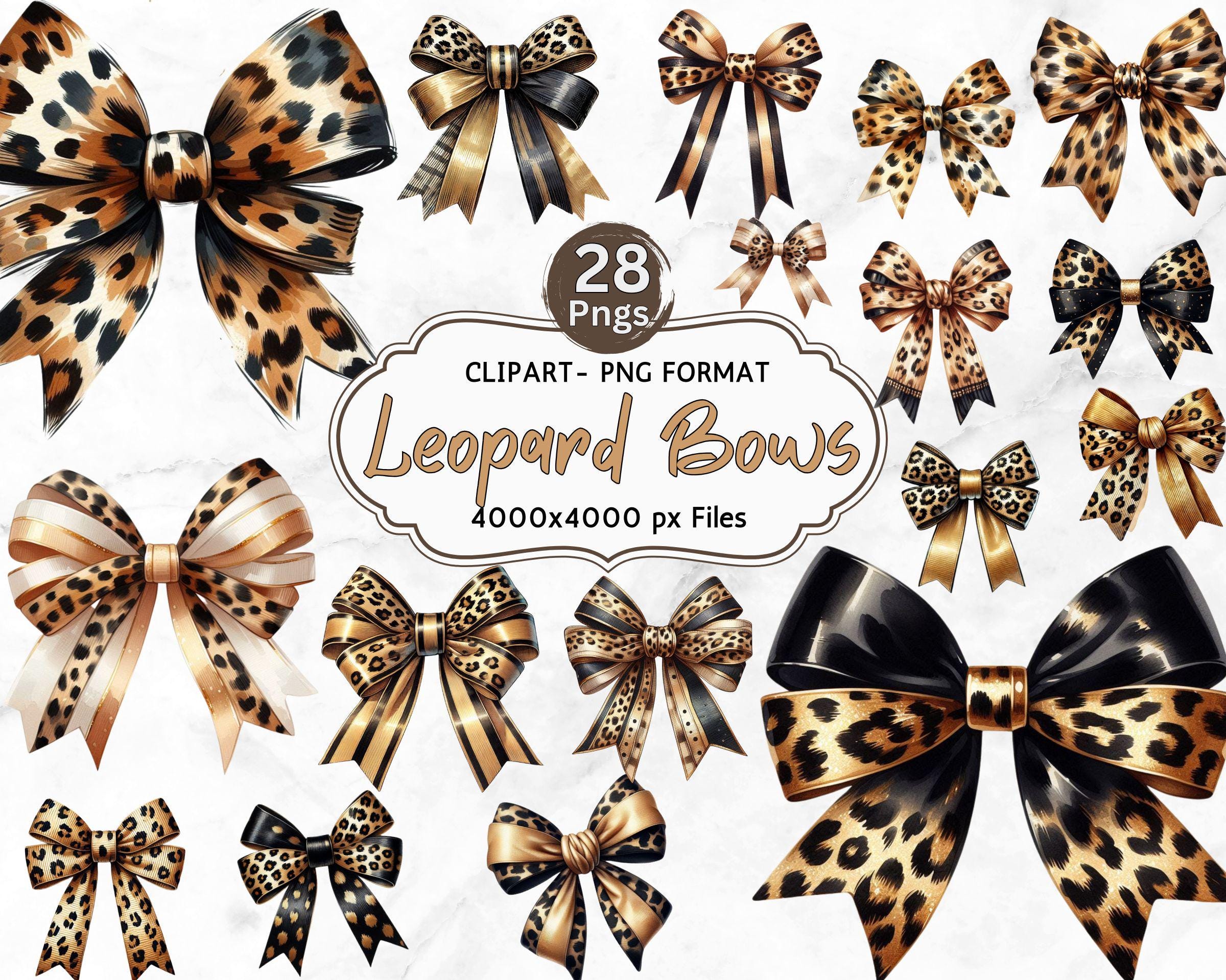 Watercolor Leopard Bows Clipart Bundle Cheetah Bow Tie Clipart Coquette ...