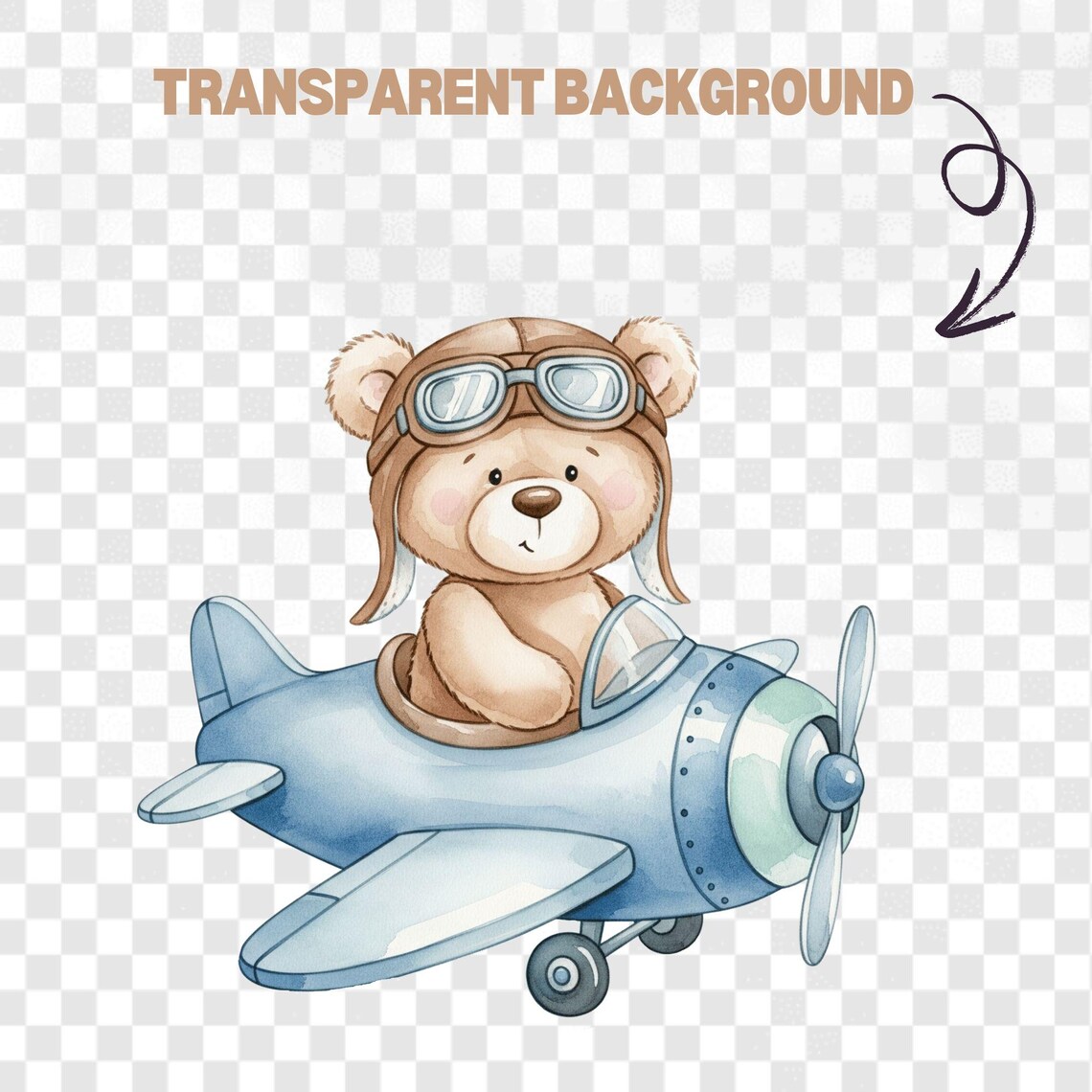 Aviator Teddy Bear Clipart, Flying Teddy Bear Clipart, Watercolor ...