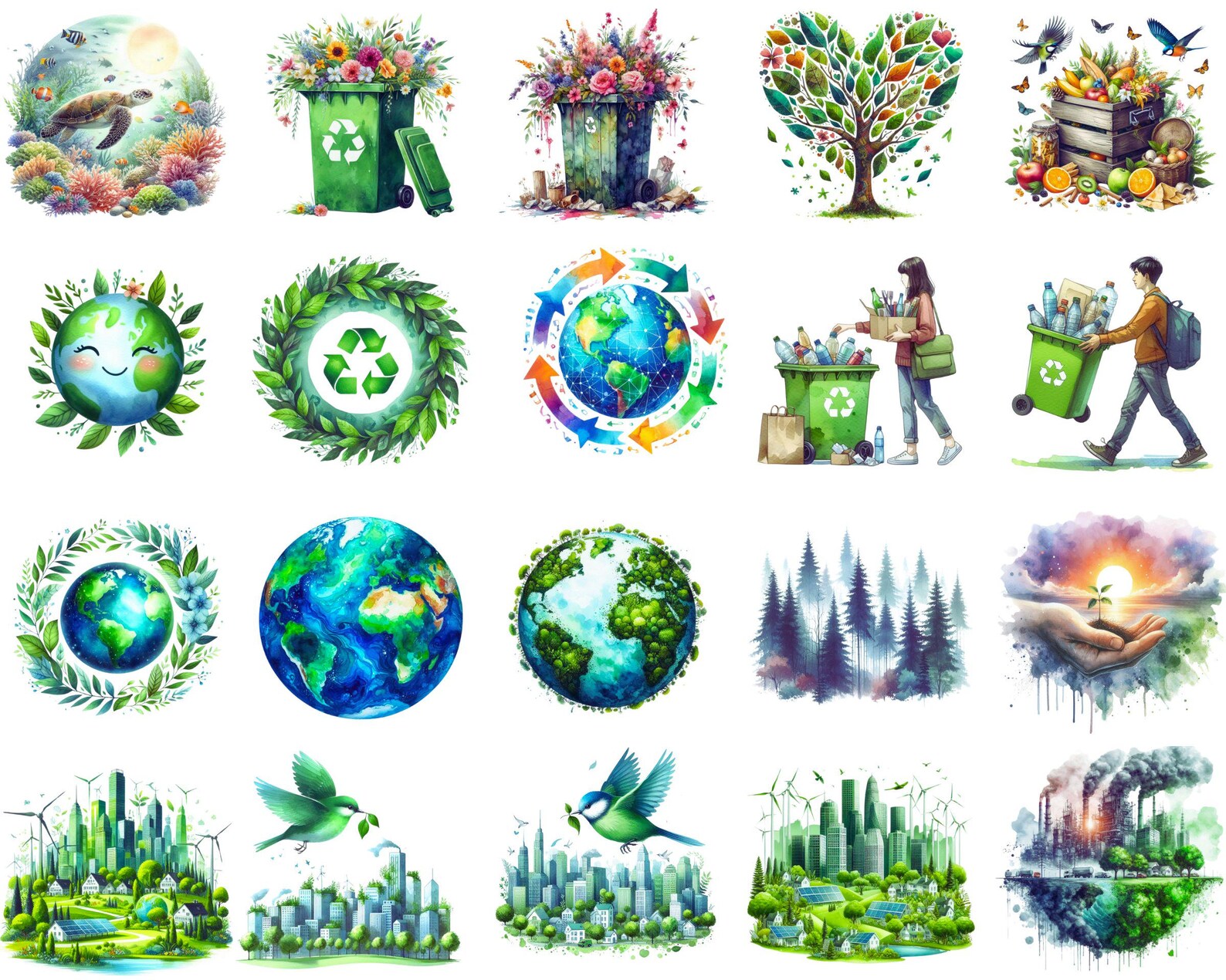 Watercolor Earth Day Clipart Eco-friendly Cliaparts for Commercial Use ...