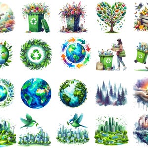 Watercolor Earth Day Clipart Eco-friendly Cliaparts for Commercial Use ...
